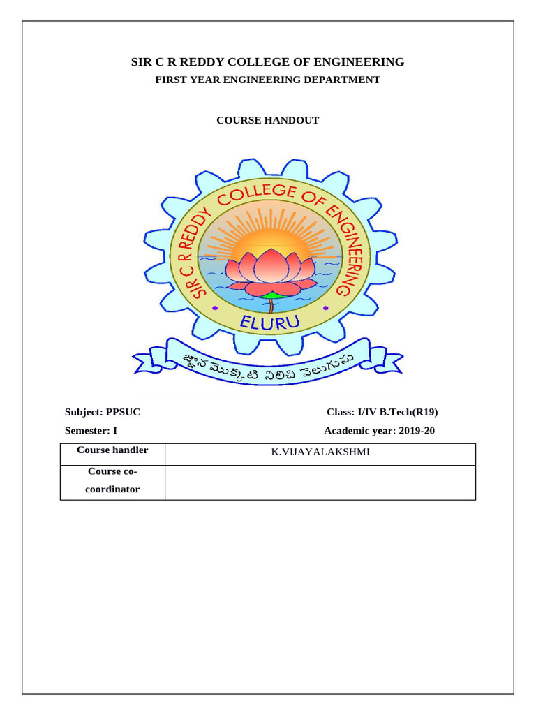 PPSUC HAND OUT -2019-2020 | PDF | Pointer (Computer Programming) | Engineering