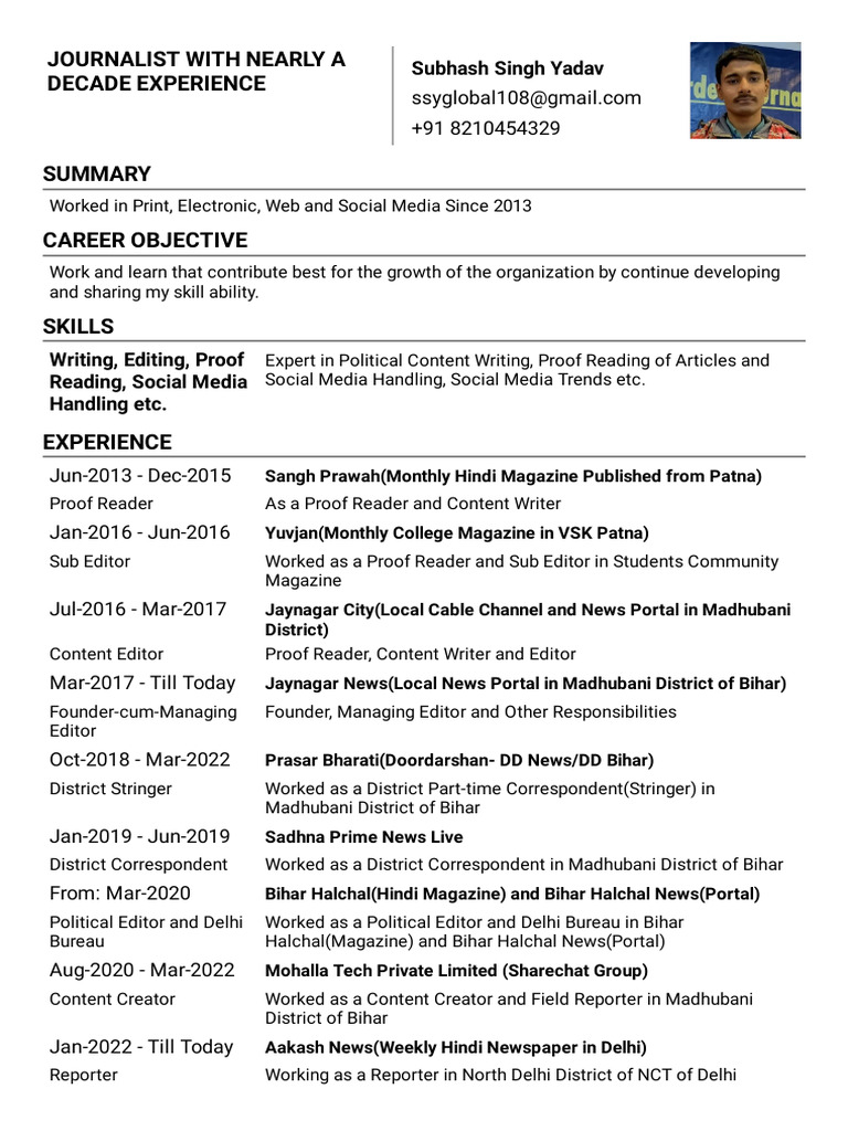 Experienced Journalist and Editor Profile | PDF | Human Communication ...