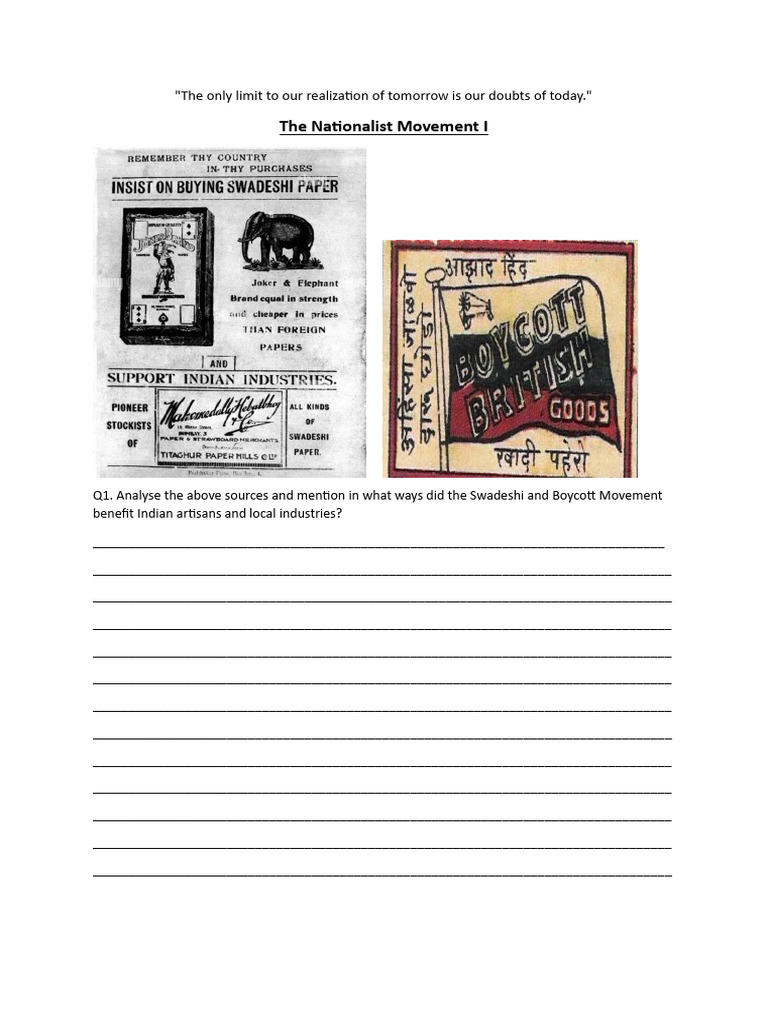 The Nationalist Movement I - Worksheet | PDF | Indian Nationalism ...