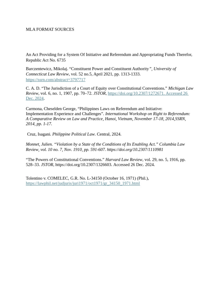 MLA FORMAT SOURCES Barluado | PDF