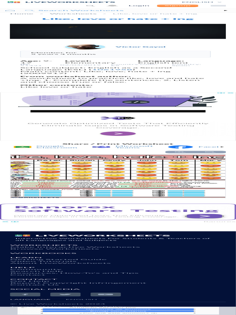 Like, Love, Hate + Ing Worksheet | PDF | Worksheet