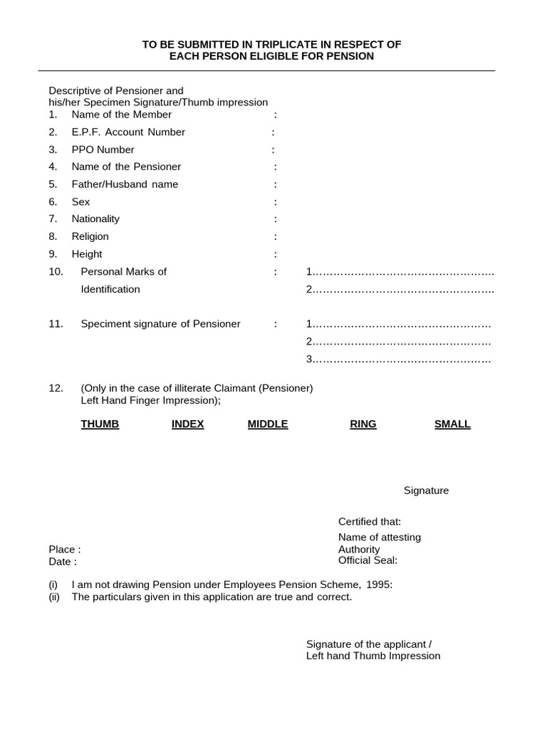 To Be Submitted in Triplicate in Respect of Each Person Eligible For ...