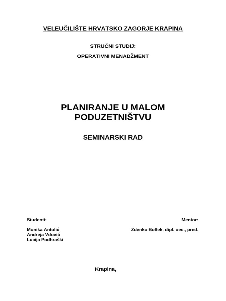 Planiranje U Malom Poduzetništvu | PDF