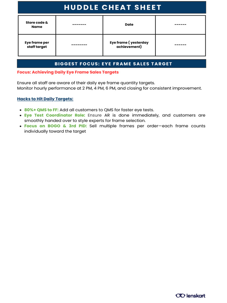 Eye Frame Sales Target Guide | PDF