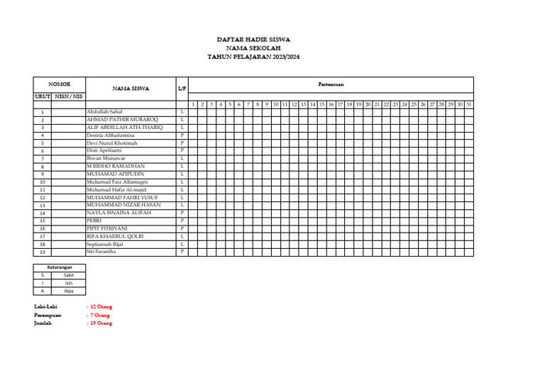 Format Absensi Siswa | PDF