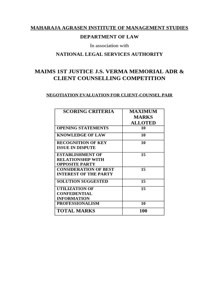 Negotiation Scoring Criteria | PDF