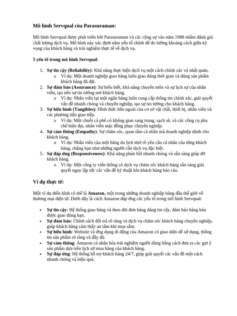 Mô Hình Servqual C A Parasuraman | PDF