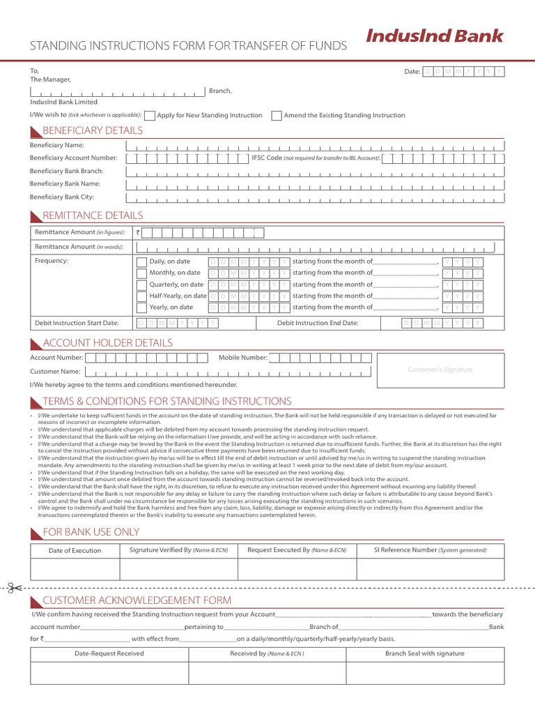 Fund Transfer Standing Instructions | PDF