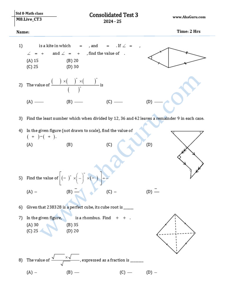Std 8 Math Consolidated Test 3 | PDF | Convex Geometry | Euclidean ...