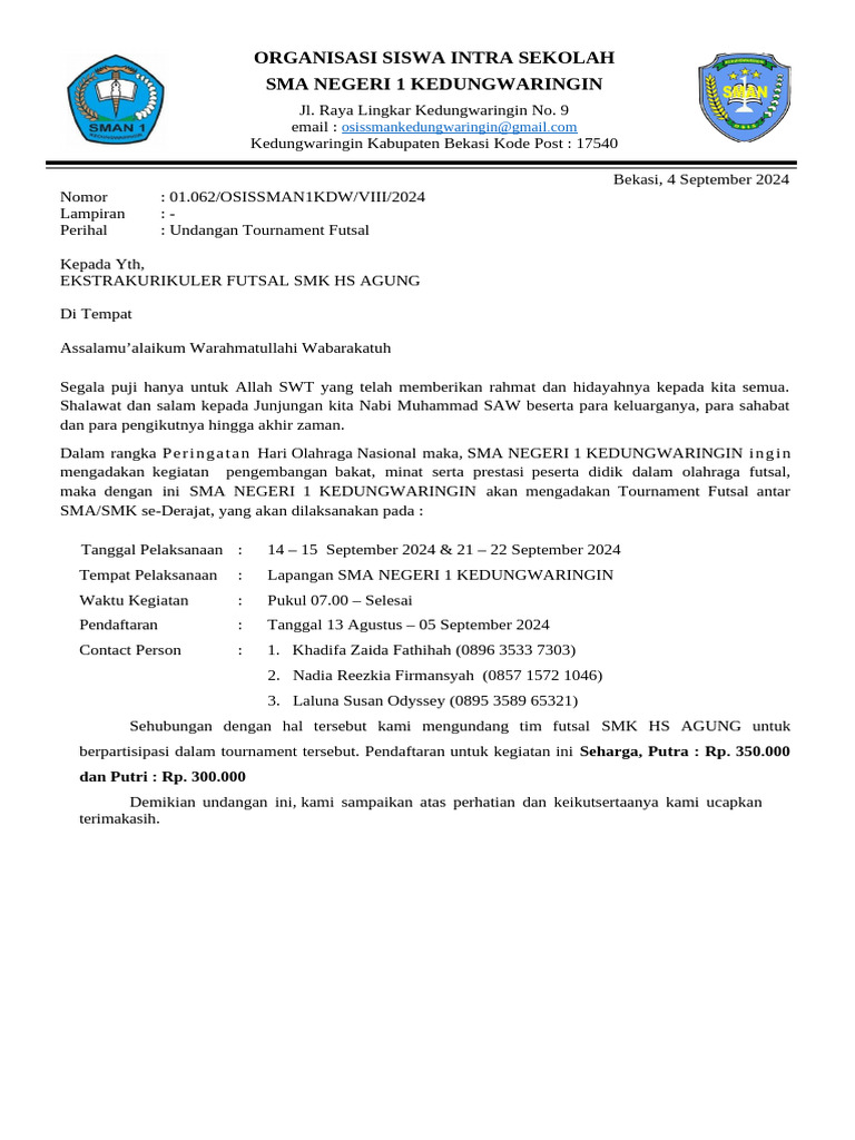 Undangan Tournament Futsal SMK HS Agung | PDF