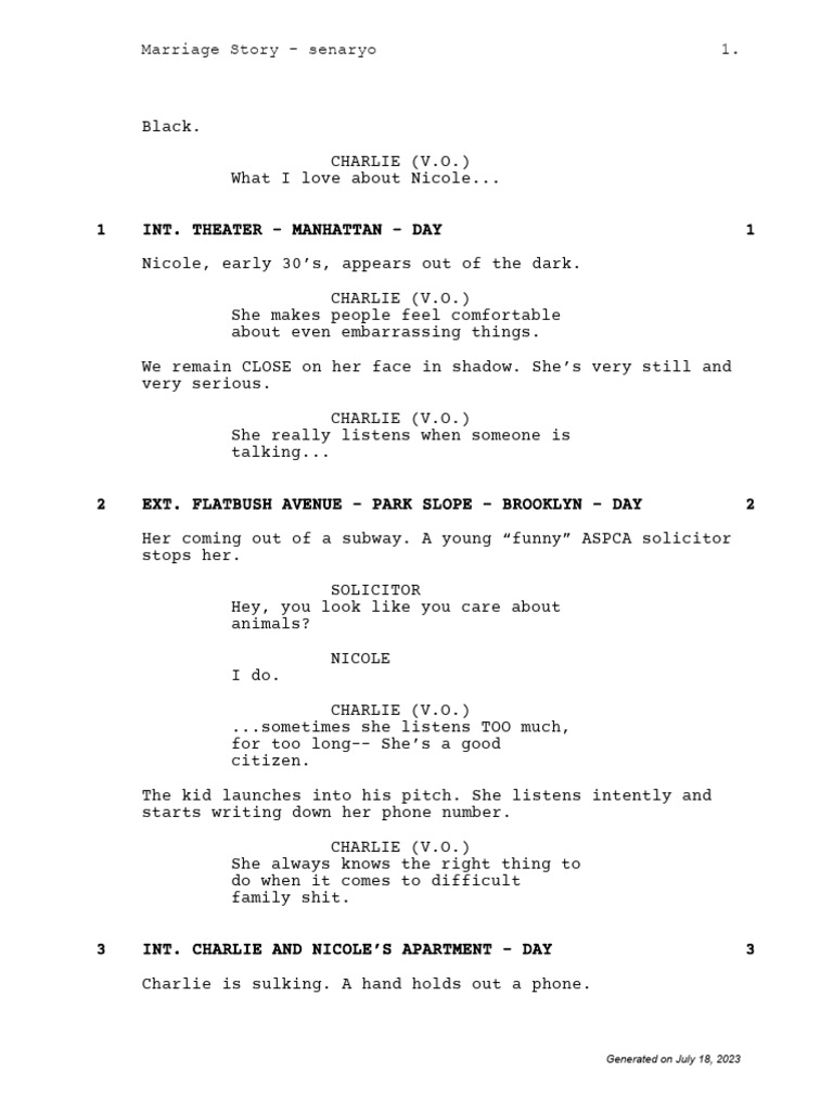 Marriage Story Screenplay Excerpt | PDF
