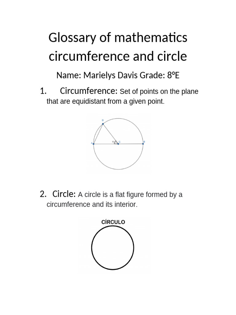 Glossary of Mathematics: Circumference and Circle | PDF | Circle | Angle