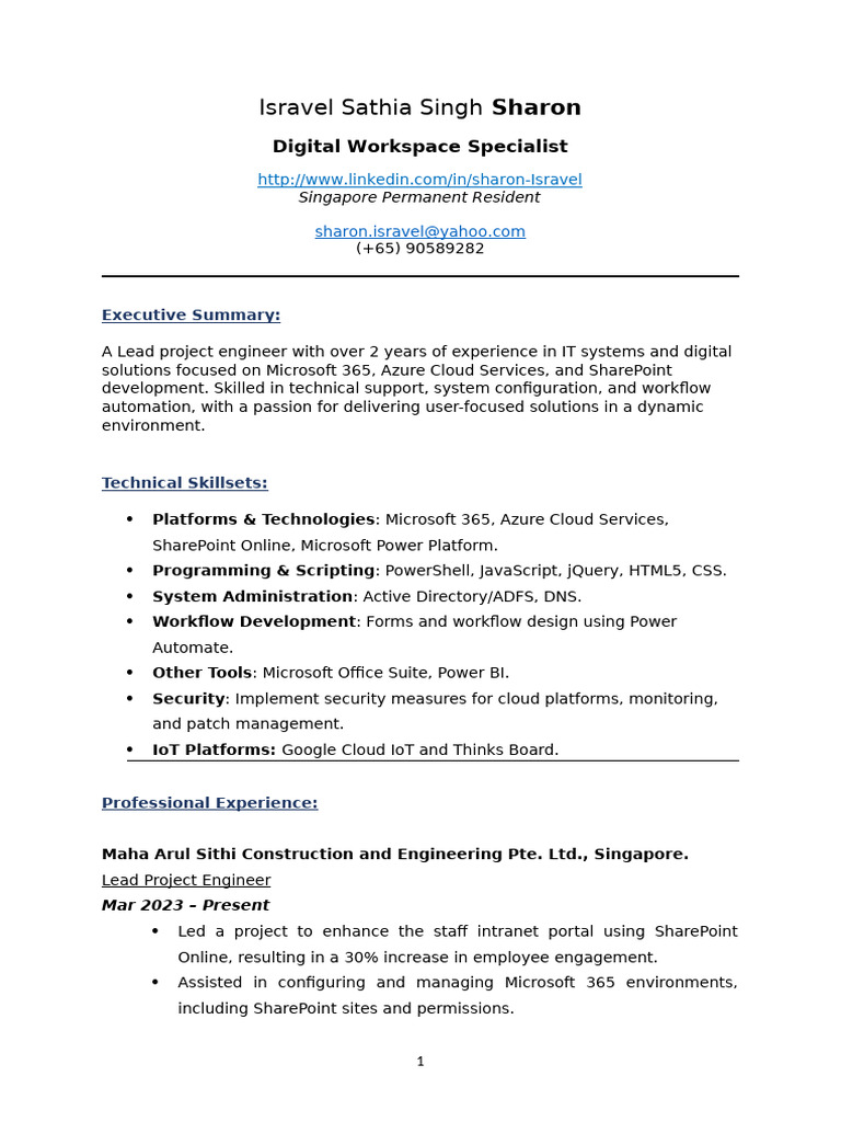 Digital Workspace Specialist Profile | PDF | Share Point | Computing