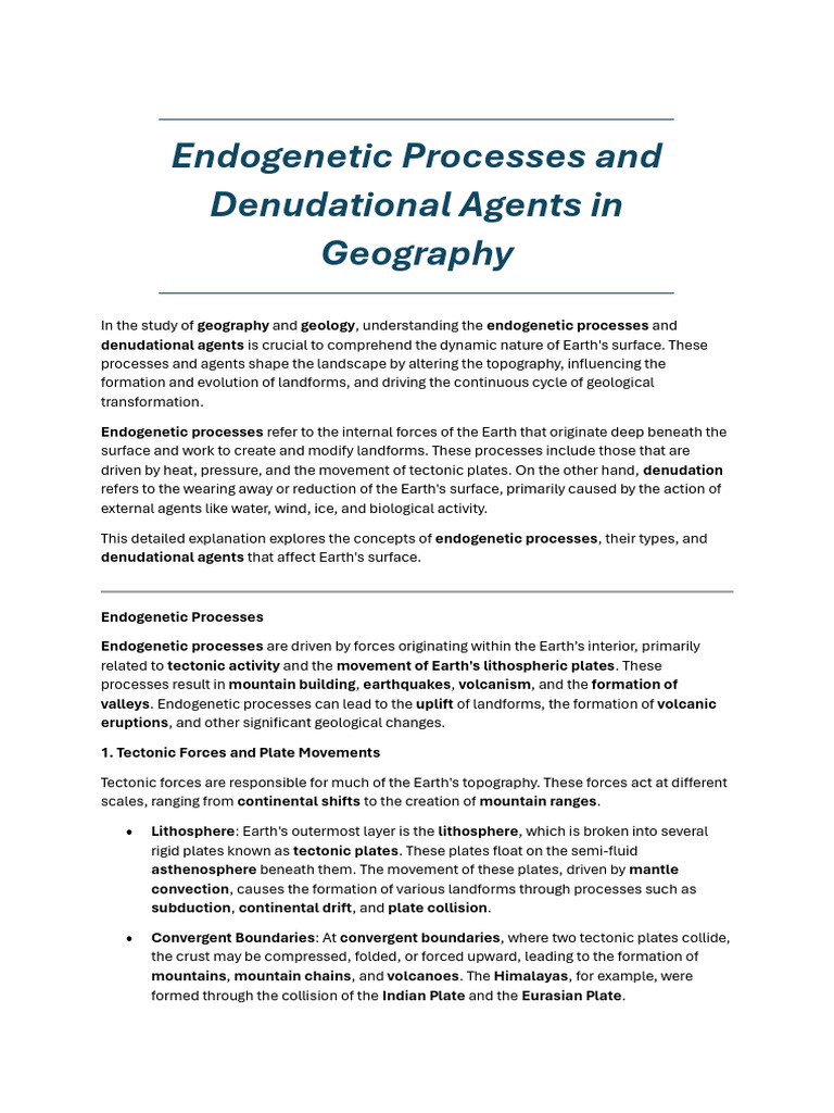 Denudational Agents in Geography | PDF | Erosion | Plate Tectonics