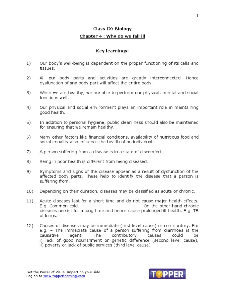 IX Bio Ch4 Ill Keylearnings | PDF | Pathogen | Infection
