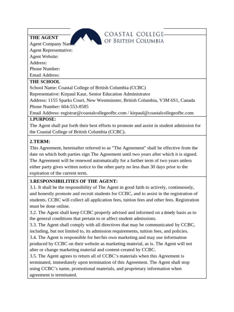 Agent Agreement Form - ECEA (3) | PDF | Business Law | Private Law