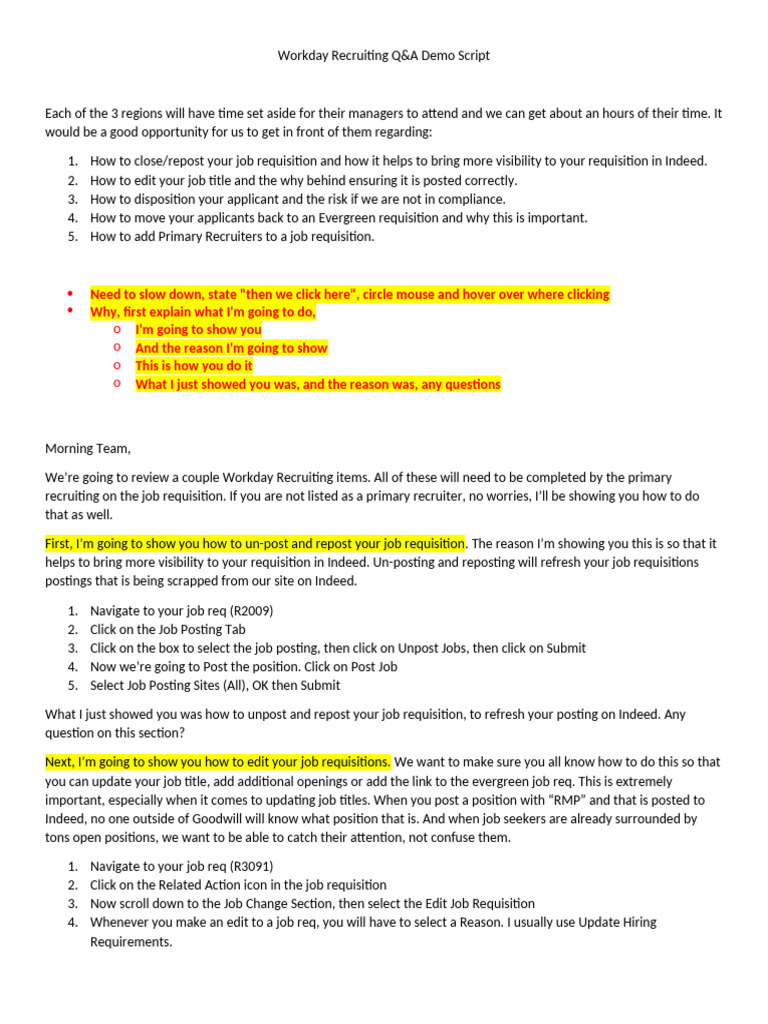 Workday Recruiting Script | PDF