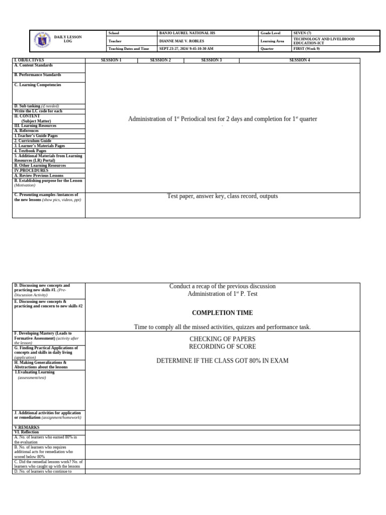 DLL for periodical test | PDF | Teachers | Learning