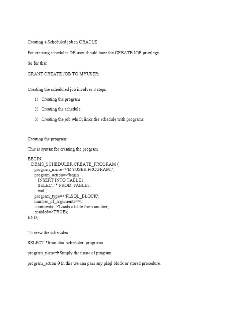 Oracle Job Scheduling Guide | PDF | Pl/Sql | Computer Data