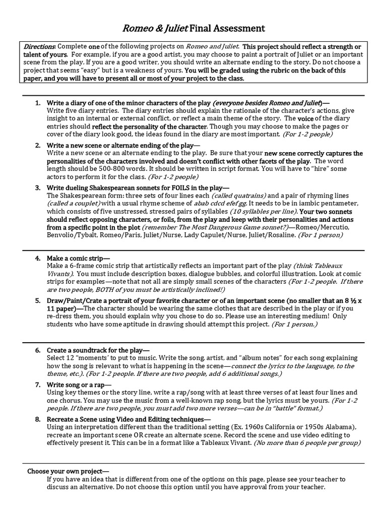 Romeo and Juliet Final Projects 2016 | PDF | Characters In Romeo And Juliet