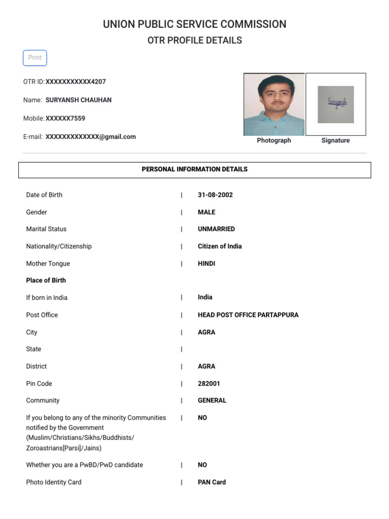 VIEW OTR PROFILE _ UPSC | PDF | Identity Document