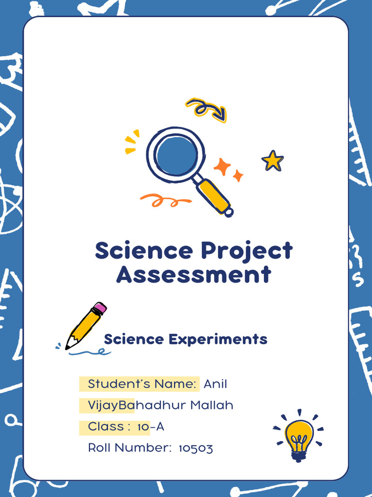 Science Project Assessment Cover Page in Blue Yellow Cute Fun Style | PDF