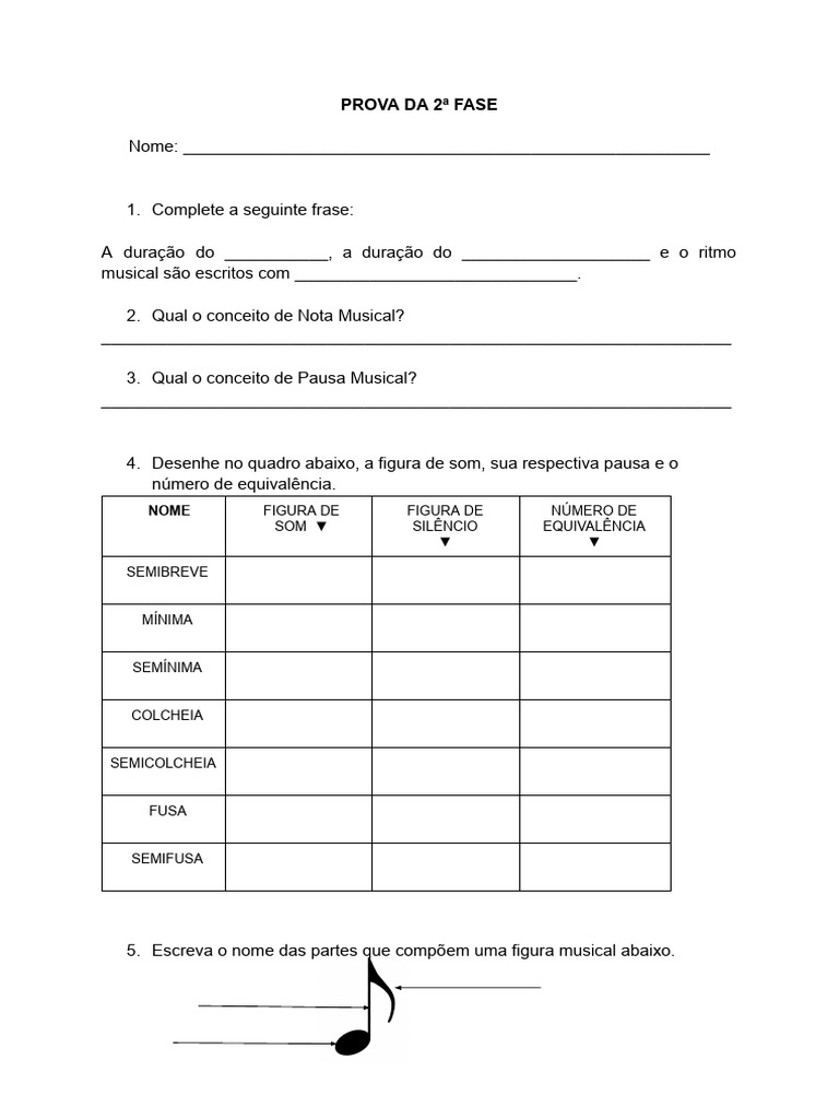 Prova de Música Da 1 e 2 Fase - Documentos Google | PDF | Formas ...