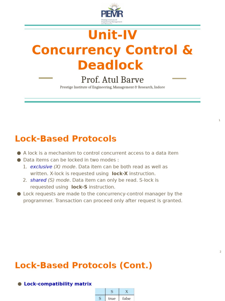 DBMS Unit 4 Concurrency Control & Deadlocks e83b281e 3208 4c42 9274 ... DBMS Unit 4 Concurrency Control & Deadlocks e83b281e 3208 4c42 9274 ...
