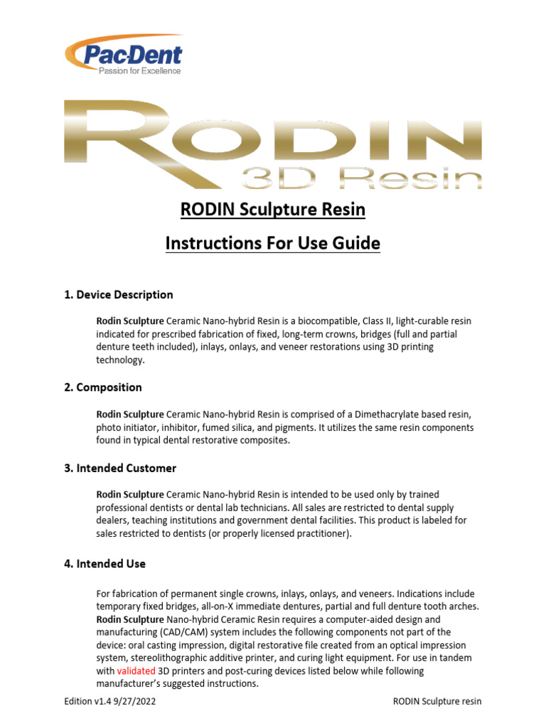 ifu-rodin-sculpture-resin | PDF | Dentistry Branches | Dentistry