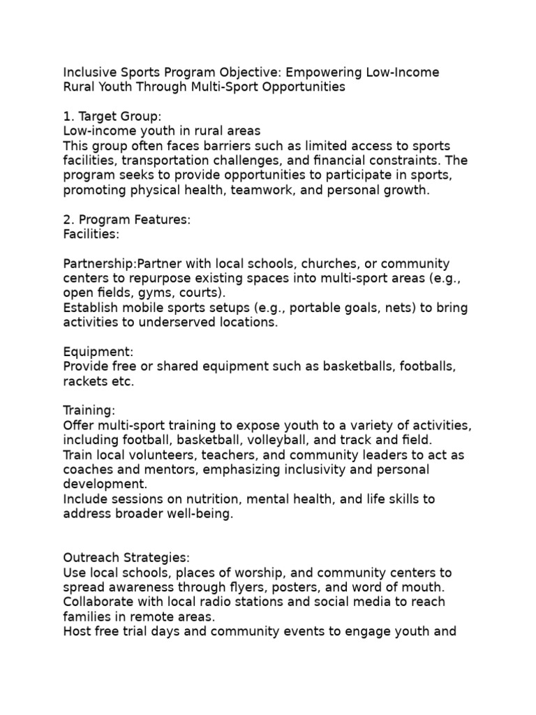 Inclusive Sports Program Objec | PDF | Sports | Community