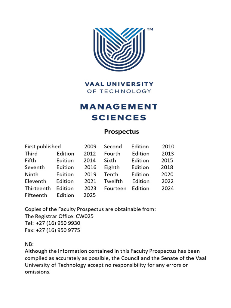 VUT Management Sciences Prospectus 2025 | PDF | Internal Audit ...