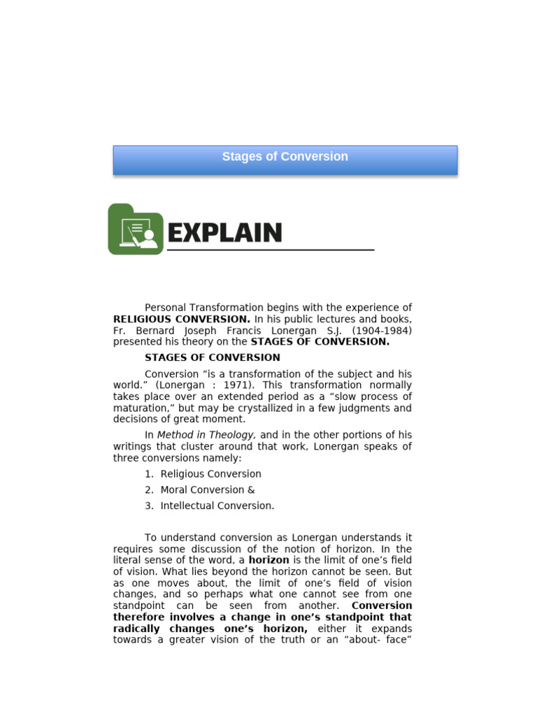 LONERGAN - S STAGES of CONVERSION-1 | PDF | Truth