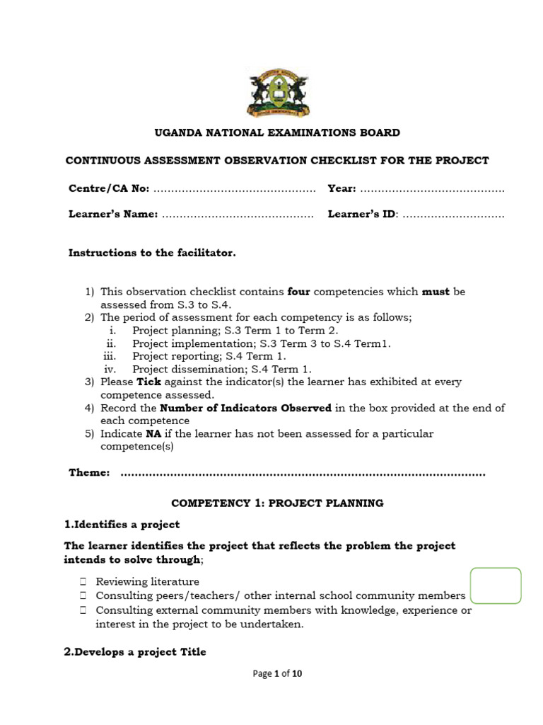 PROJECT checklist | PDF | Creativity | Learning