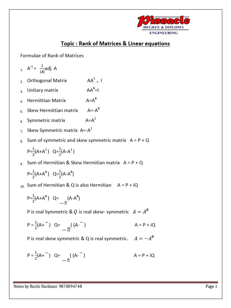 Rank of Matrices latest EM-1 | PDF | Matrix (Mathematics) | Linear Algebra