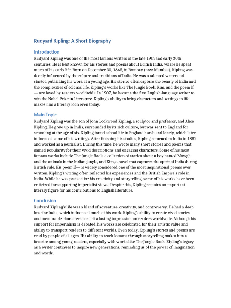 Rudyard Kipling Biography | PDF | Rudyard Kipling | The Jungle Book