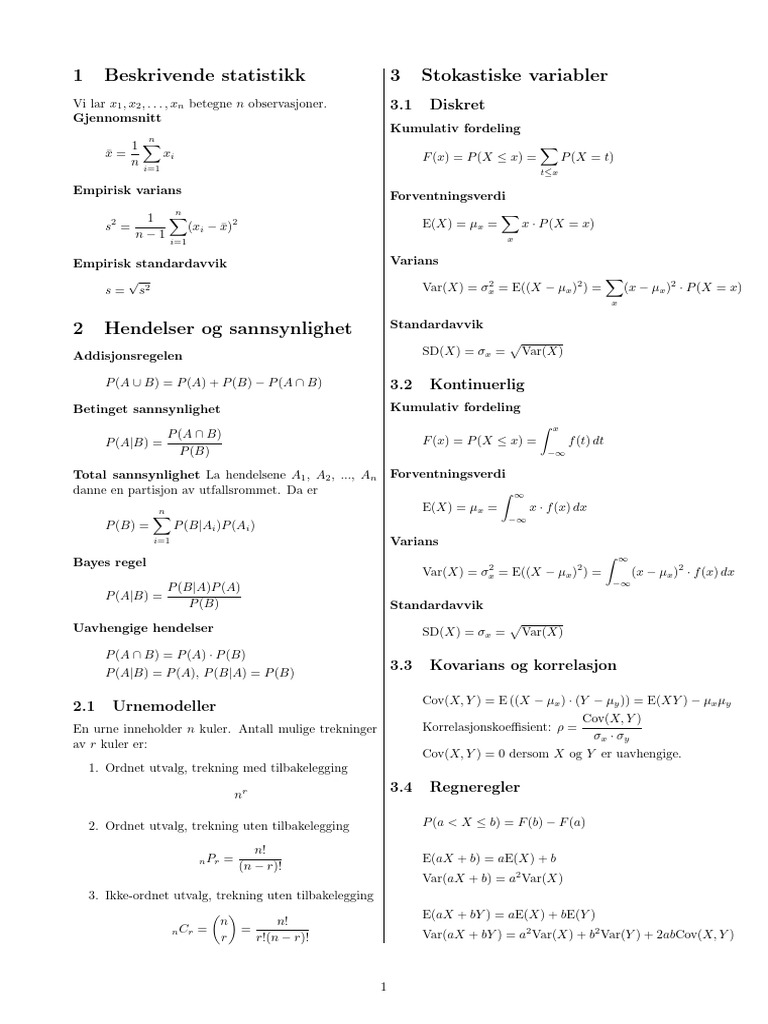 Formelark - Statistikk | PDF