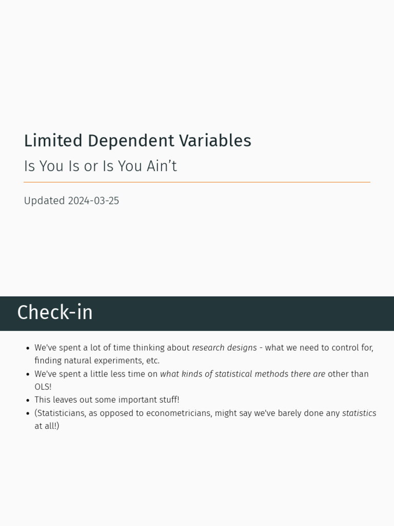 Limited Dependent Variables | PDF | Ordinary Least Squares | Logistic Regression