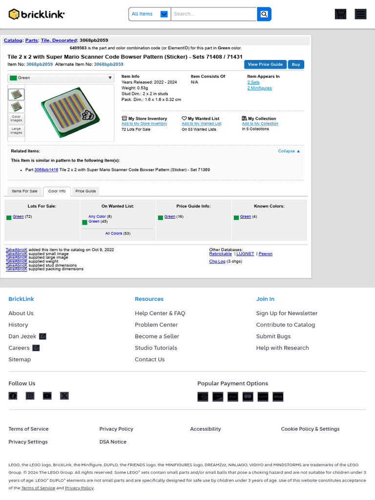 Tile 2 x 2 With Super Mario Scanner Code Bowser Pattern (Sticker ...