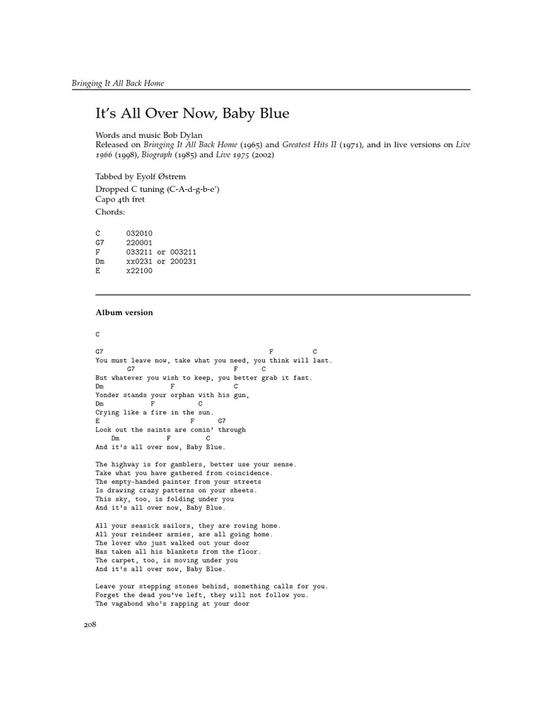 Bob Dylan - It's All Over Now, Baby Blue | PDF | Sound Recording ...
