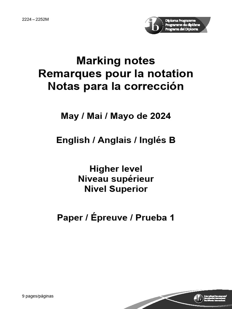 IB English B HL Paper 1 Marking Notes | PDF | Grammatical Tense ...