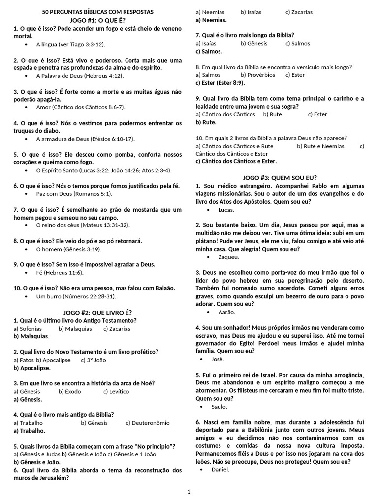 50 Perguntas Bíblicas Com Respostas | PDF | Gênesis (livro) | Jesus