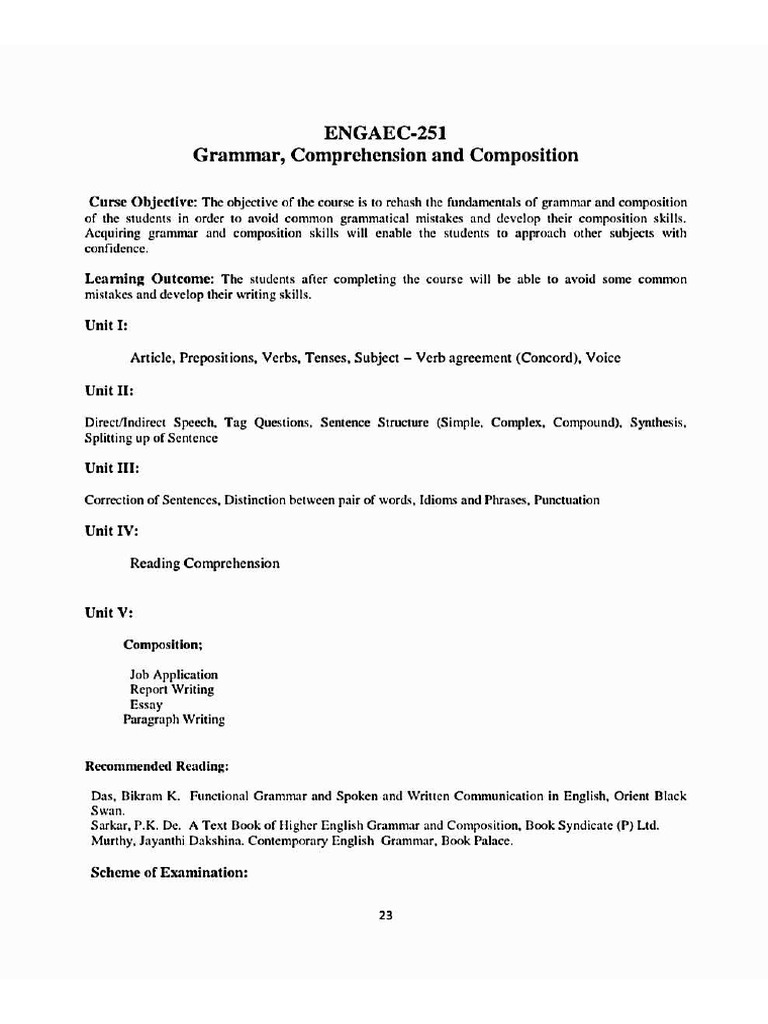 ENG AEC - 251 (4th Sem) Syllabus (AUS) Under NEP 2020 | PDF