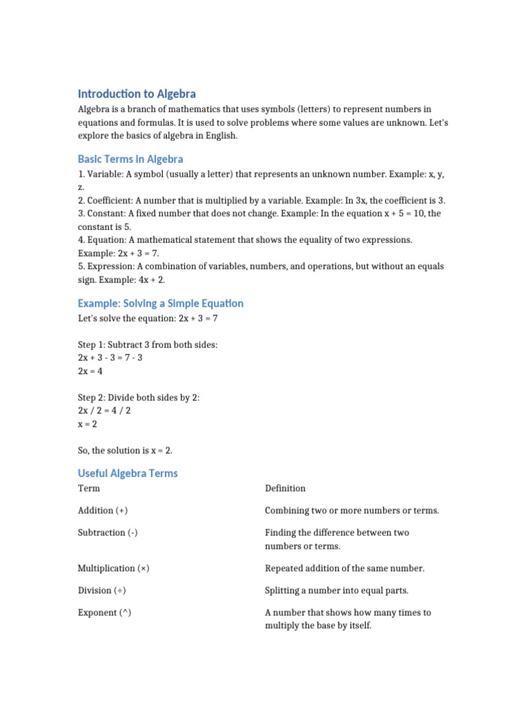 Introduction To Algebra | PDF