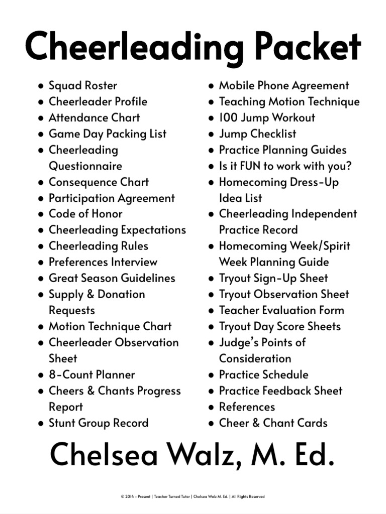 Cheerleading Packet: Chelsea Walz, M. Ed | PDF