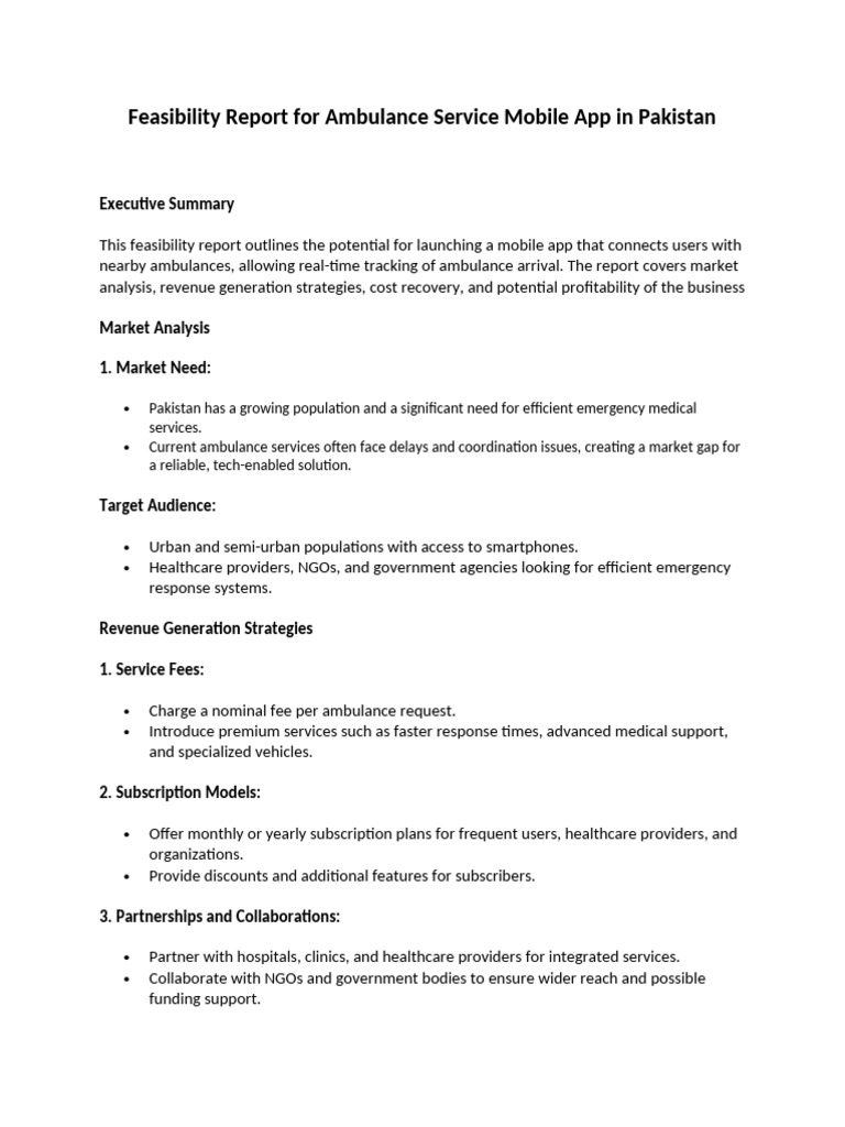 Feasibility Report for Ambulance Service Mobile App in Pakistan | PDF ...