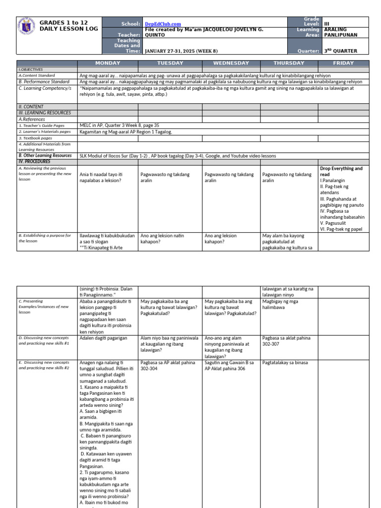 Dll Araling Panlipunan 3 q3 w8 v2 | PDF