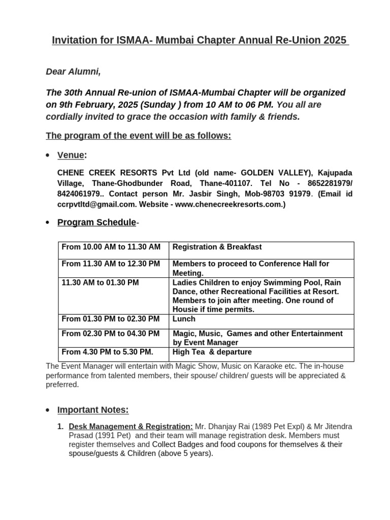 ISMAA Mumbai Chapter Reunion 2025 Invite | PDF