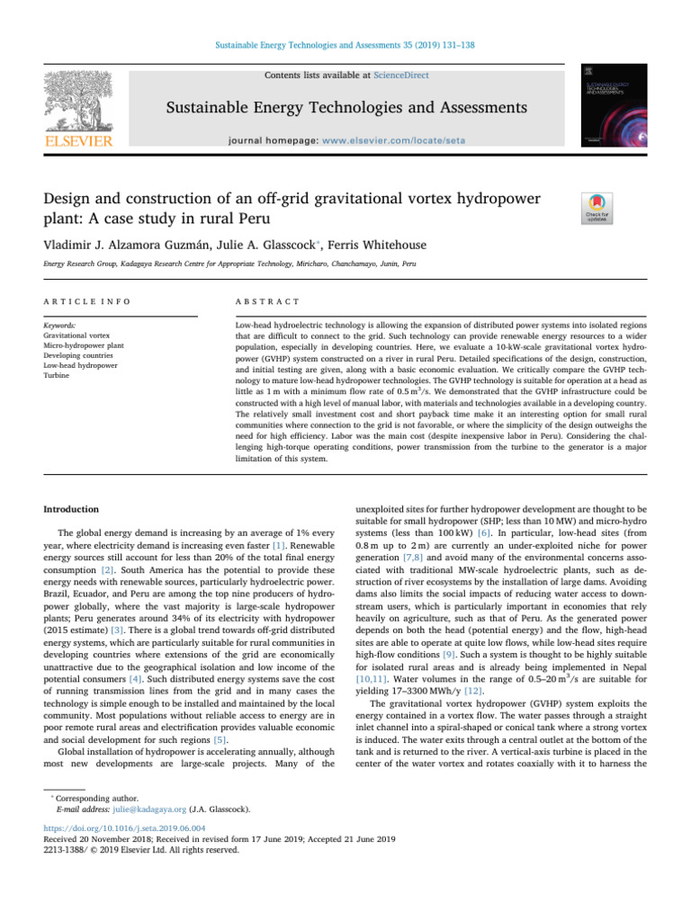 Design and Construction of An Off-Grid Gravitational Vortex Hydropower ...