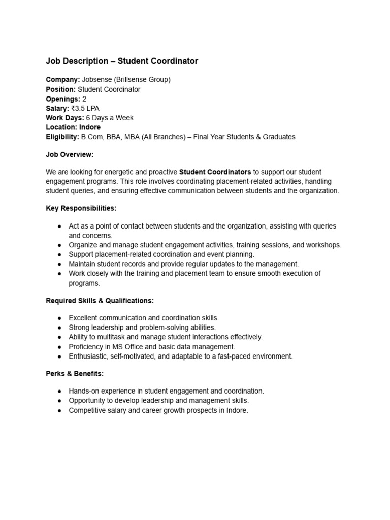 JD - Student Coordinator | PDF