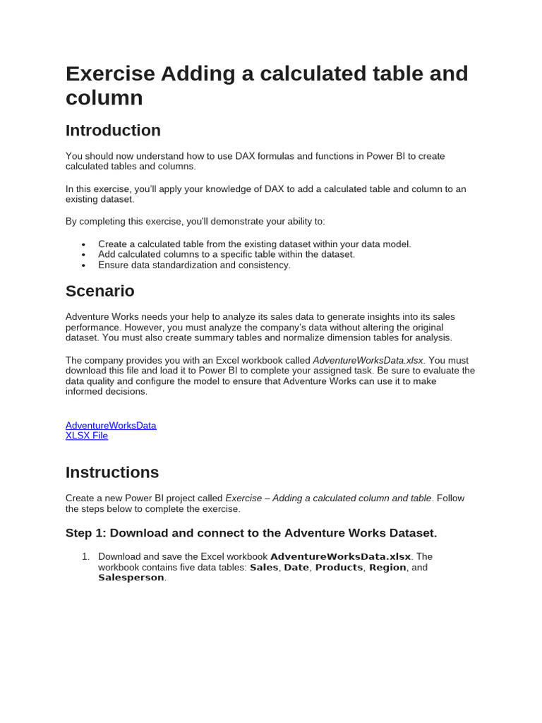 Creating Calculated Tables in Power BI | PDF | Microsoft Excel | Data
